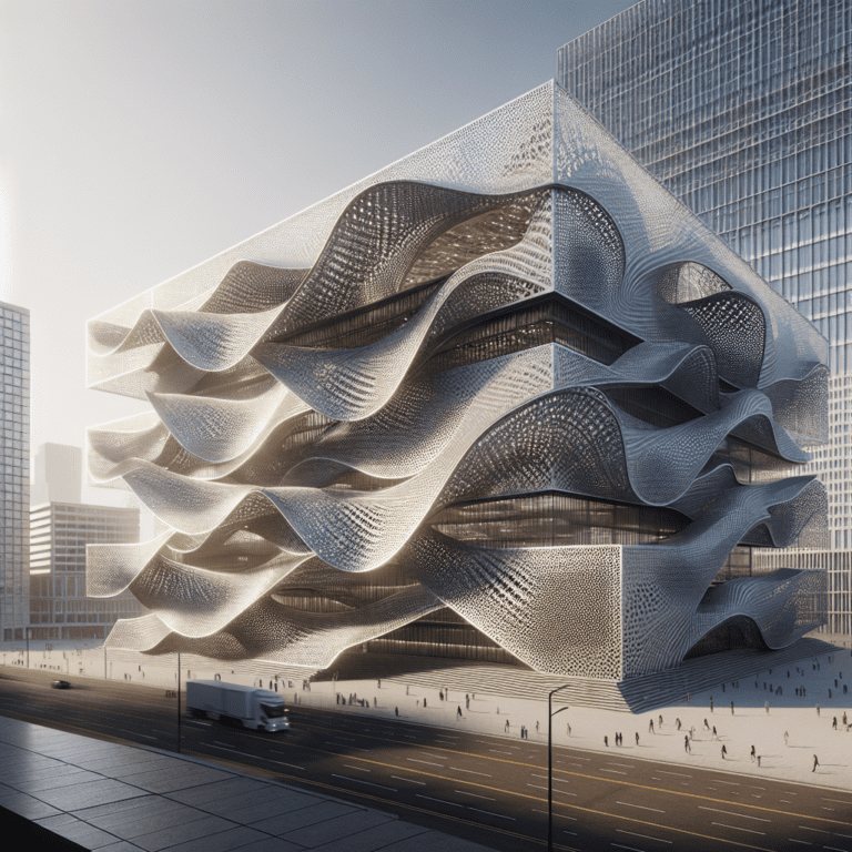 Moiré patterns in architecture layered screens producing optical illusions