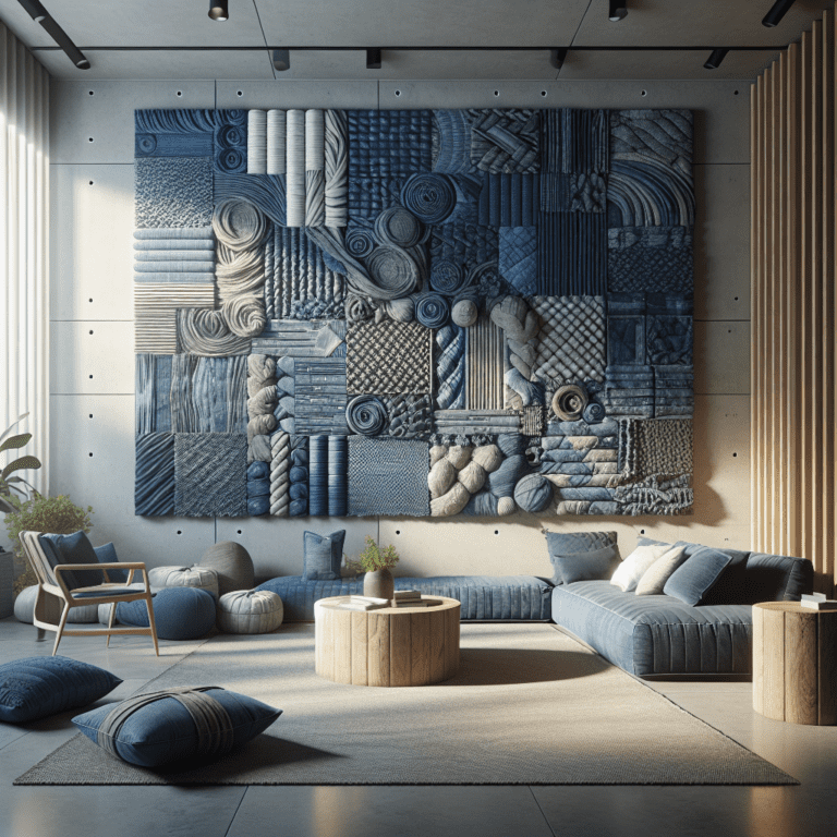 Recycled denim design upcycled textiles for tactile wall installations