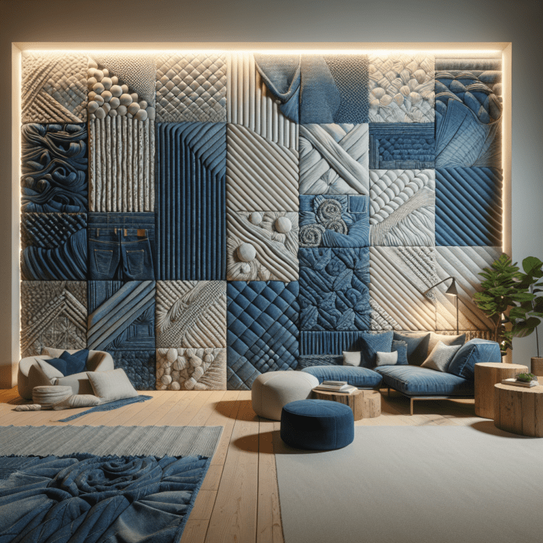 Recycled denim design upcycled textiles for tactile wall installations