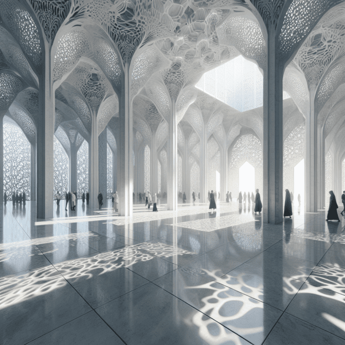 Stone-lace pavilions CNC-milled marble filigree for open-air galleries