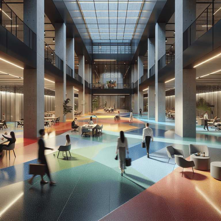 Chromatic floor transitions color gradations underfoot to guide circulation