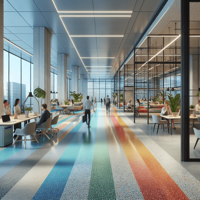 Chromatic floor transitions color gradations underfoot to guide circulation