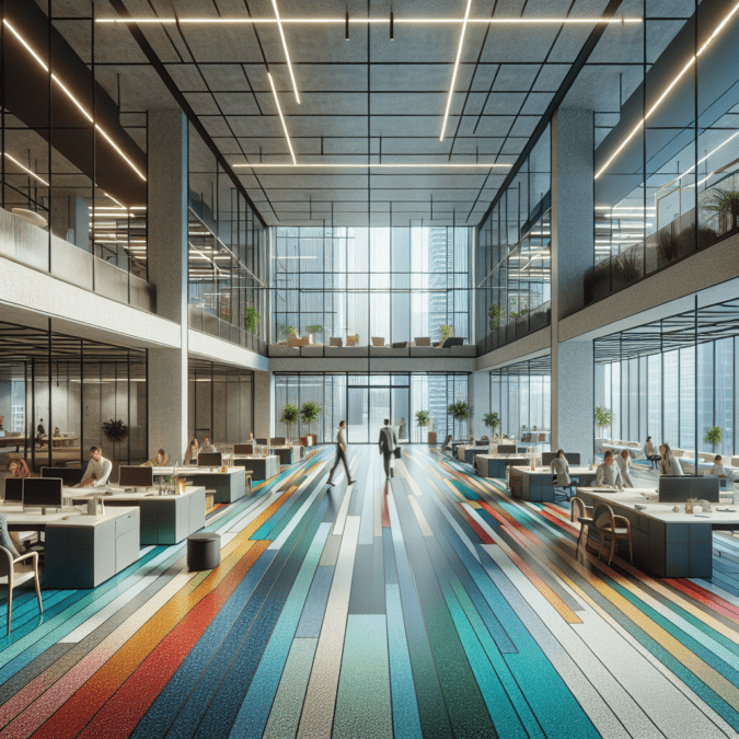 Chromatic floor transitions color gradations underfoot to guide circulation