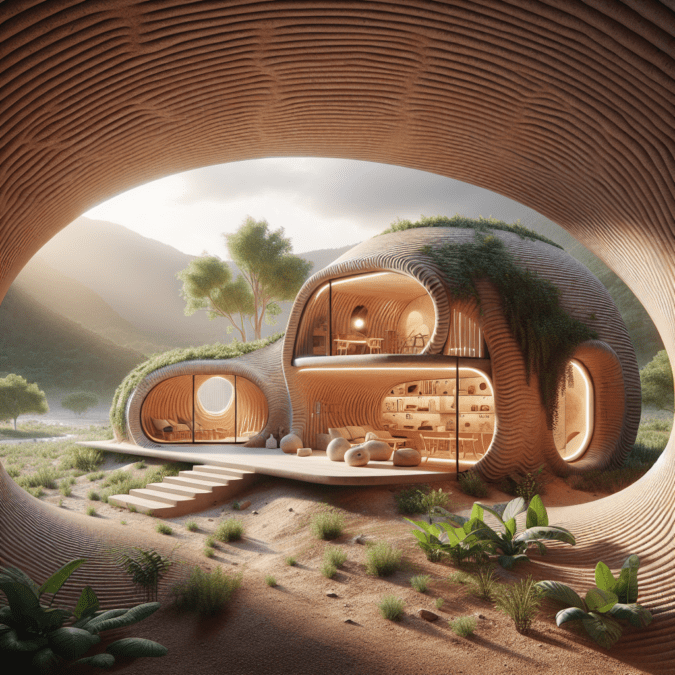 Curves in clay 3D-printed earthen architecture for compact homes