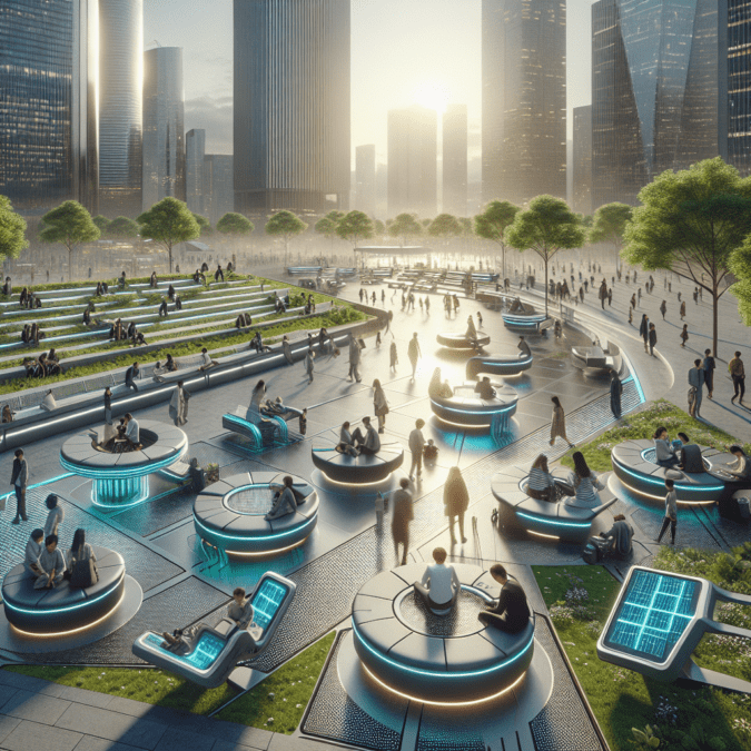 Kinetic street furniture benches that flex and rotate for passersby