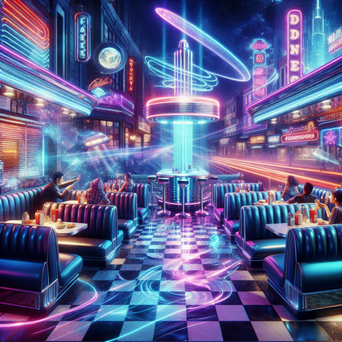 Retro futuristic diners with AR menus and color-shifting neon