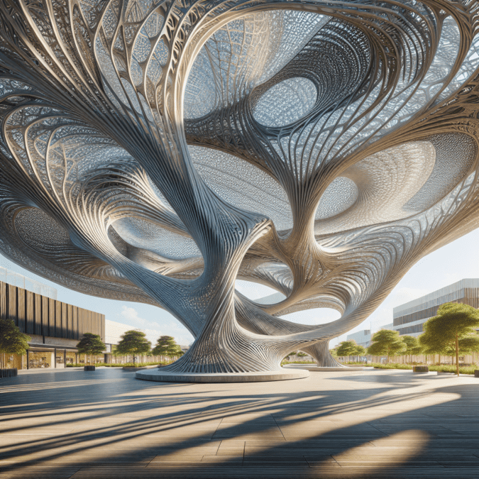 Woven metal canopies braided steel shading for futuristic pavilions