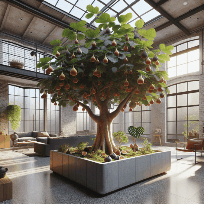 Evocative orchard within: fruit-bearing trees as indoor centerpieces