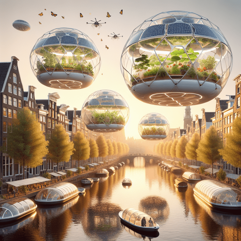 Floating greenhouse pods: hydroponic farming above city canals