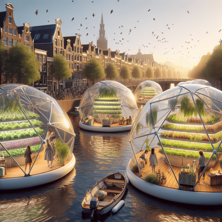 Floating greenhouse pods: hydroponic farming above city canals
