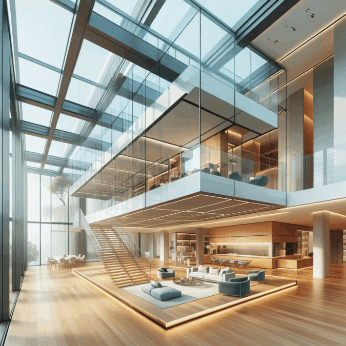 Floating interior balconies: mid-air walkways spanning over living areas