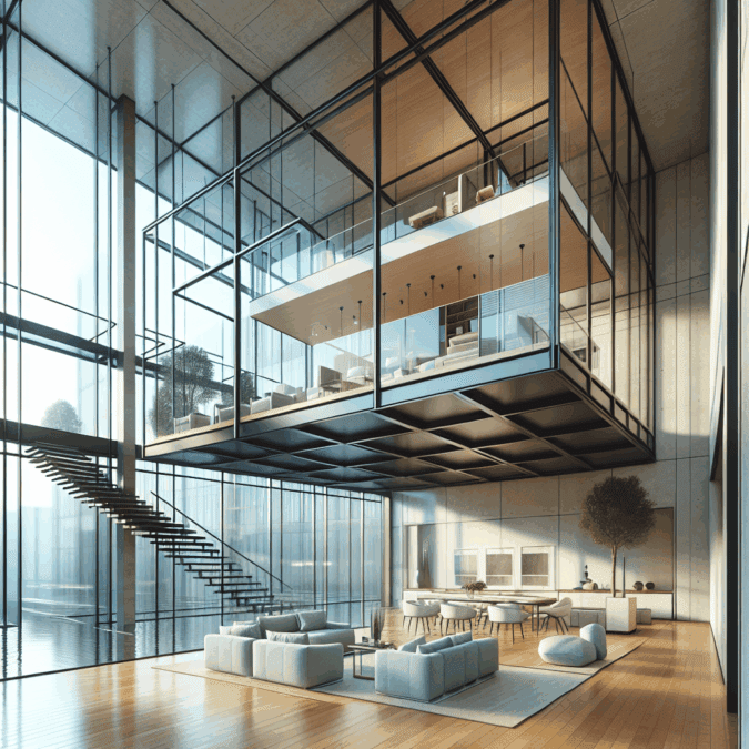 Floating interior balconies: mid-air walkways spanning over living areas
