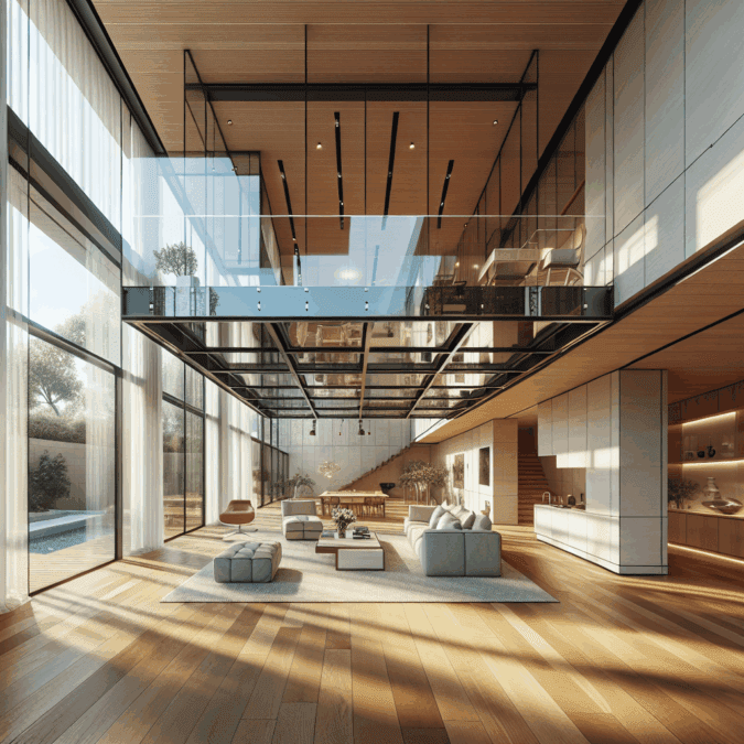 Floating interior balconies: mid-air walkways spanning over living areas
