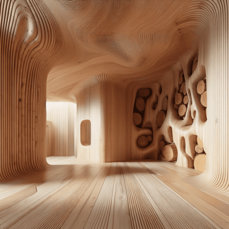 Monolithic wood single: massive trunk shaped into entire rooms
