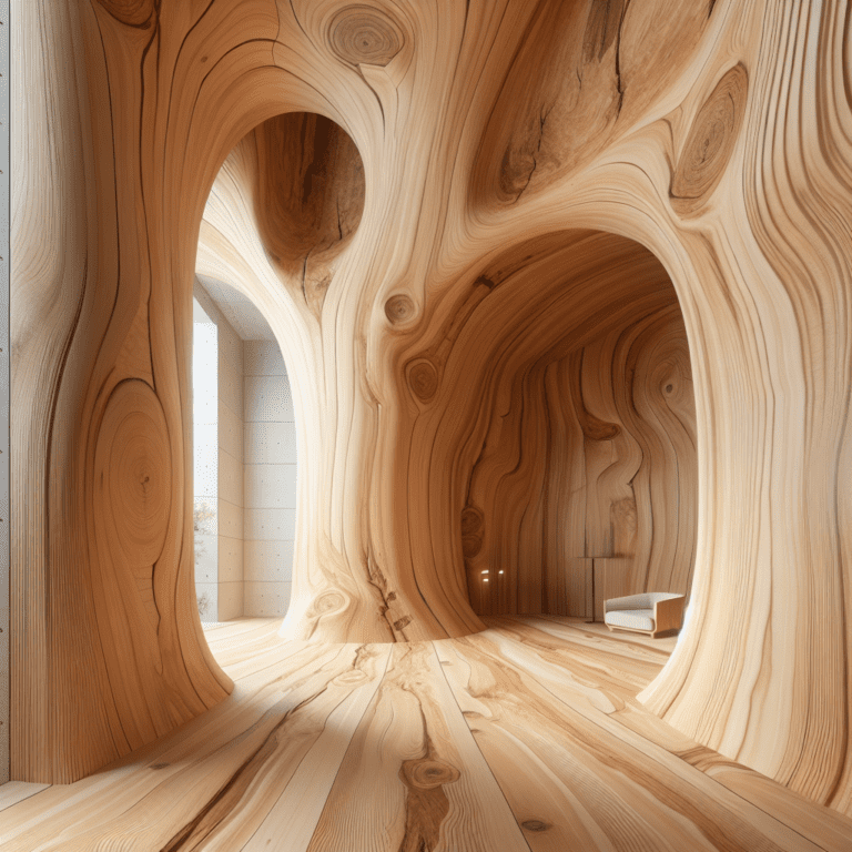 Monolithic wood single: massive trunk shaped into entire rooms