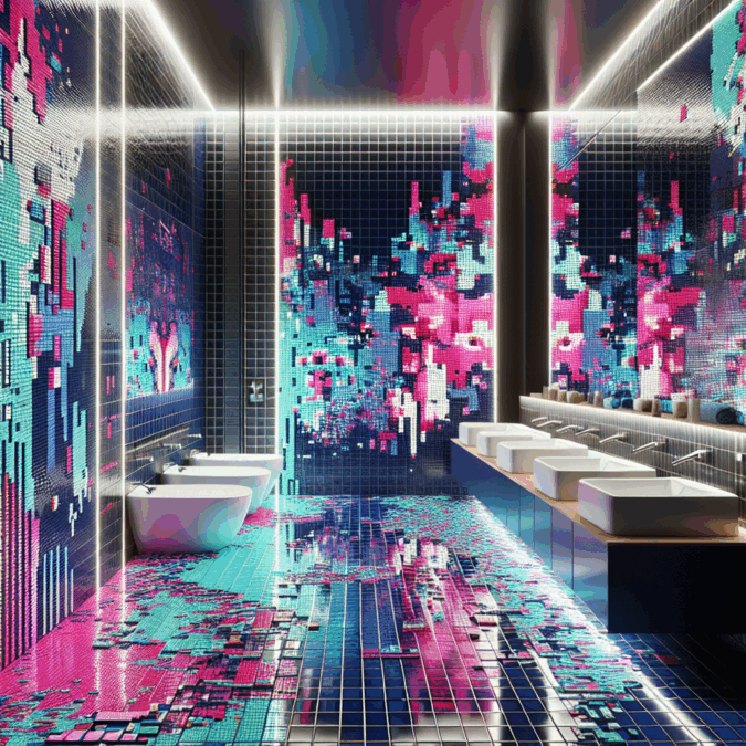 Pixellated tiles bathrooms: that emulate digital glitch art