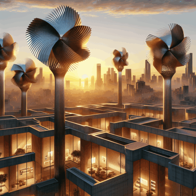Kinetic wind-catcher spires: channeling breezes to underground rooms