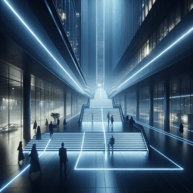 The Tron effect: luminous lines embedded in walkway edges