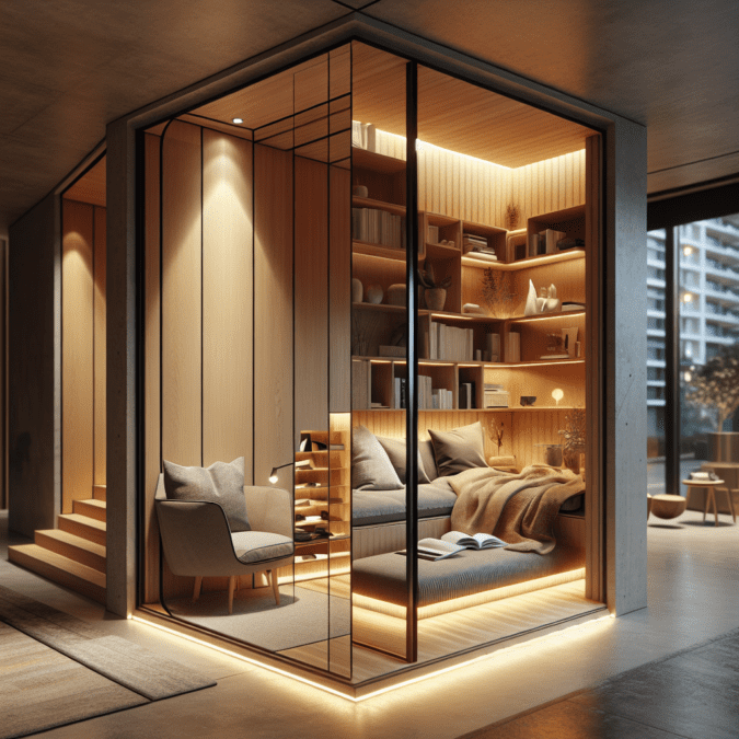 Transforming corners pivoting: walls for multifunctional home nooks