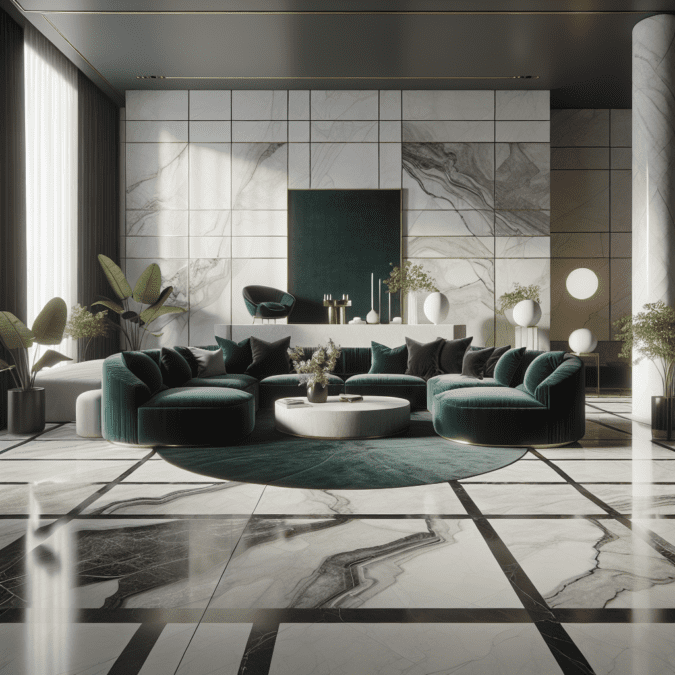 Velvet and stone: juxtapositions plush textures meeting polished marble