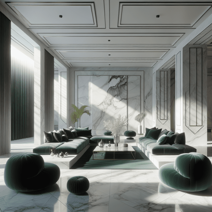 Velvet and stone: juxtapositions plush textures meeting polished marble